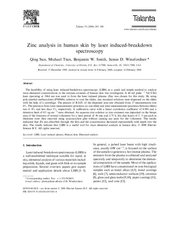 (PDF) Zinc analysis in human skin by laser induced-breakdown spectroscopy