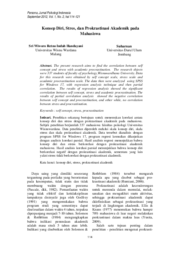 (PDF) Konsep Diri, Stres, dan Prokrastinasi Akademik pada Mahasiswa