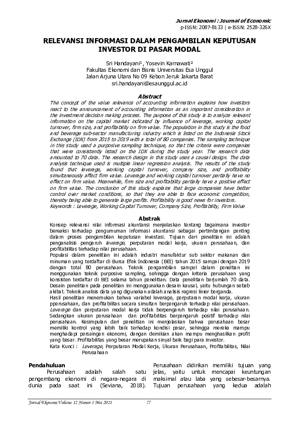 (PDF) Relevansi Informasi Dalam Pengambilan Keputusan Investor DI Pasar ...