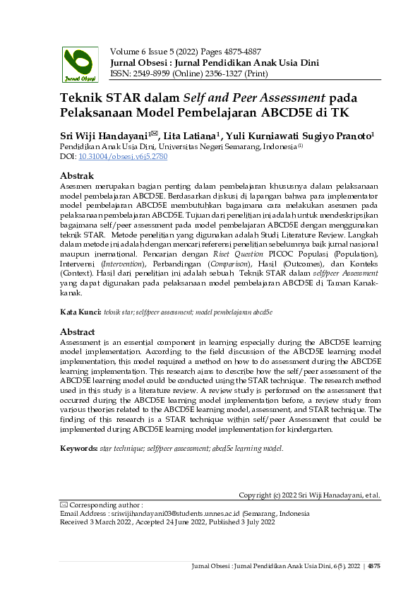 (PDF) Teknik STAR dalam Self and Peer Assessment pada Pelaksanaan Model ...