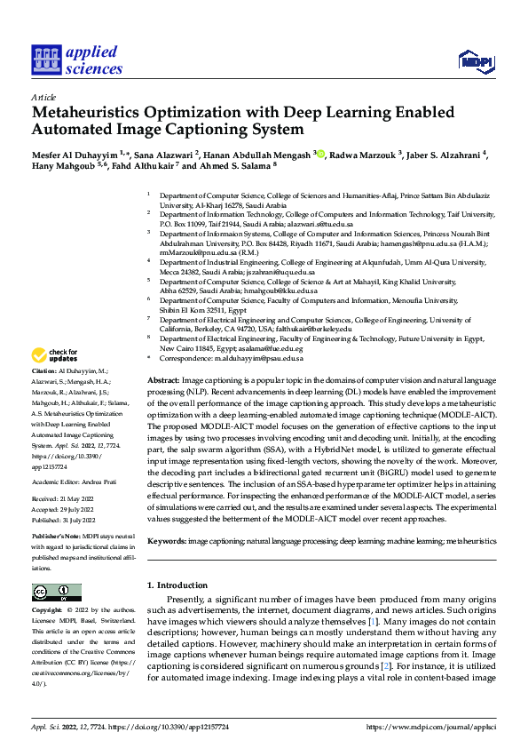 (PDF) Metaheuristics Optimization with Deep Learning Enabled Automated Image Captioning System