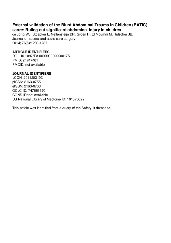 (PDF) External validation of the Blunt Abdominal Trauma in Children ...