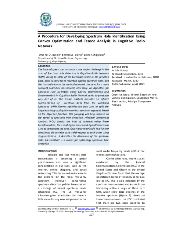 Pdf A Procedure For Developing Spectrum Hole Identification Using Convex Optimization And