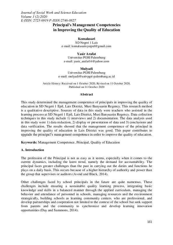 (PDF) Principal’s Management Competencies in Improving the Quality of ...