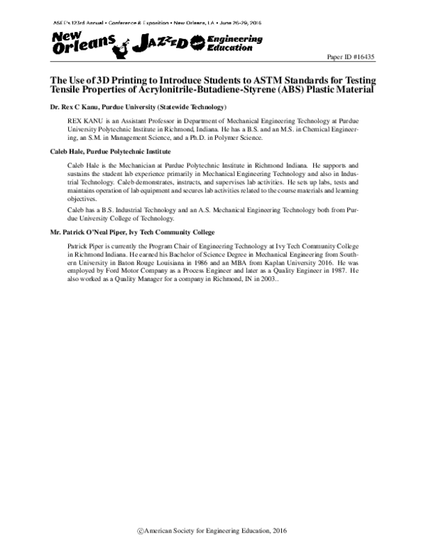 (PDF) The Use of 3D Printing to Introduce Students to ASTM Standards ...