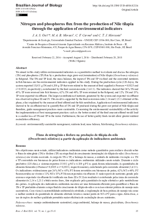 (PDF) Nitrogen and phosphorus flux from the production of Nile tilapia ... (PDF) Nitrogen and phosphorus flux from the production of Nile tilapia ...