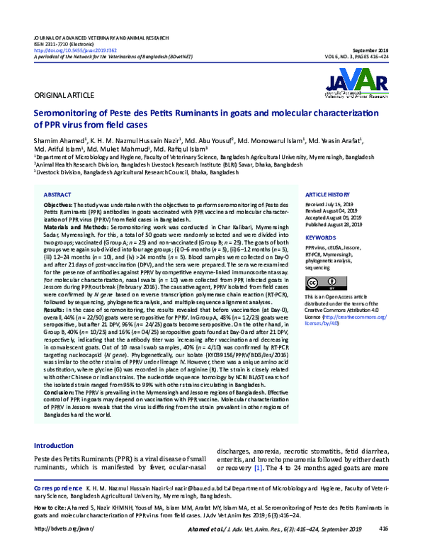 (PDF) Seromonitoring of Peste des Petits Ruminants in goats and ...