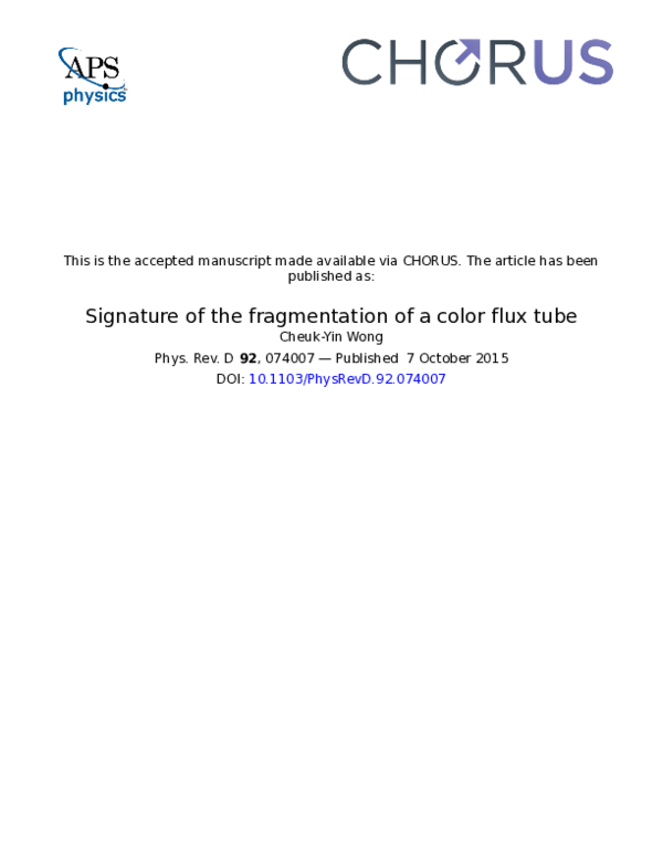 (PDF) Signature of the fragmentation of a color flux tube