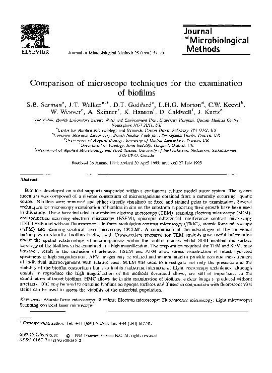 (PDF) Comparison of microscope techniques for the examination of biofilms