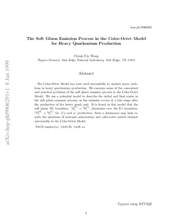(PDF) Soft gluon emission process in the color-octet model for heavy ...