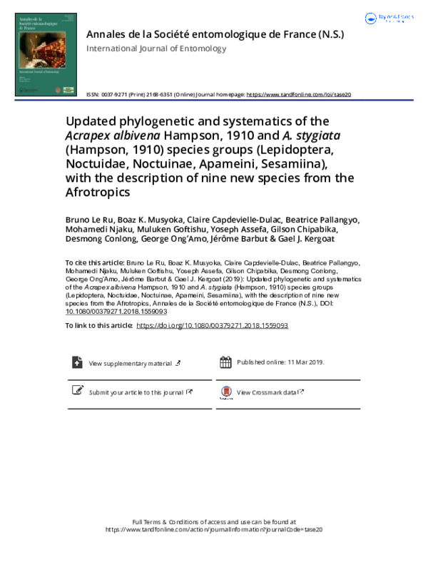 (PDF) Updated phylogenetic and systematics of the Acrapex albivena ...