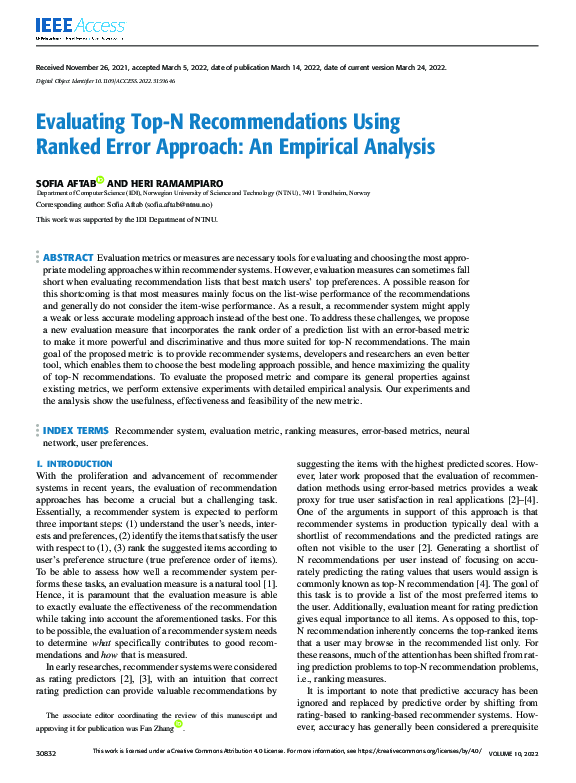 (PDF) Evaluating Top-N Recommendations Using Ranked Error Approach: An ...