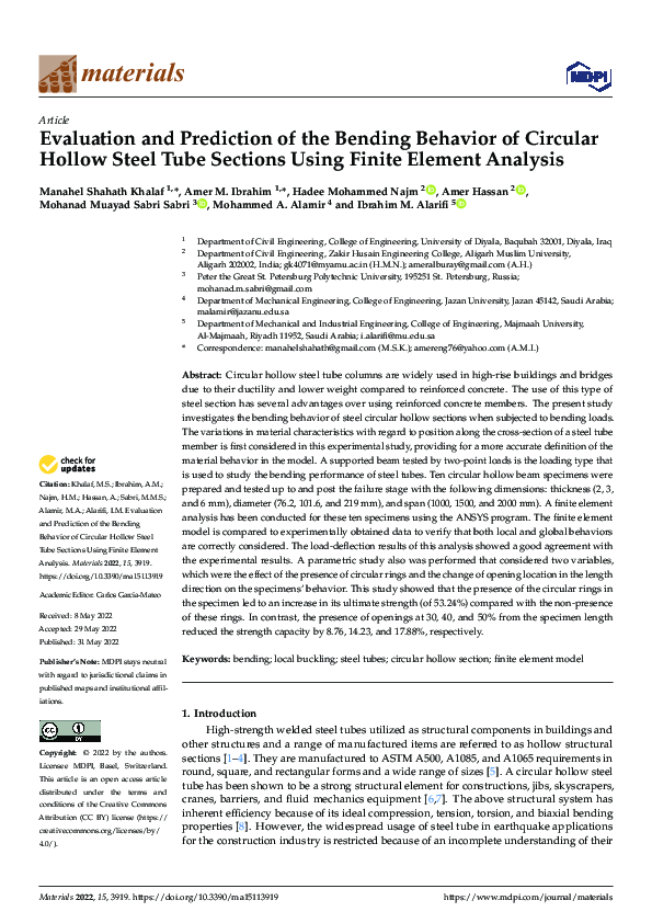 (PDF) Evaluation and Prediction of the Bending Behavior of Circular Hollow Steel Tube Sections ...