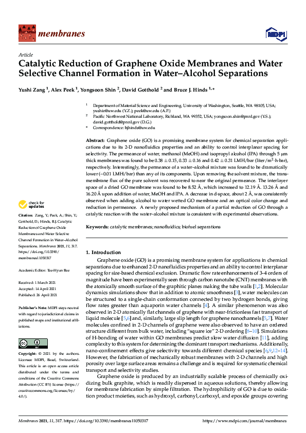 (PDF) Catalytic Reduction of Graphene Oxide Membranes and Water ...