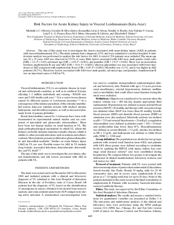 (PDF) Risk Factors for Acute Kidney Injury in Visceral Leishmaniasis ...