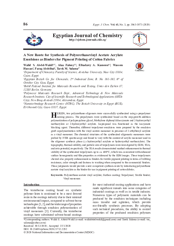 (PDF) A new route for synthesis of polyurethane vinyl acetate acrylate ...