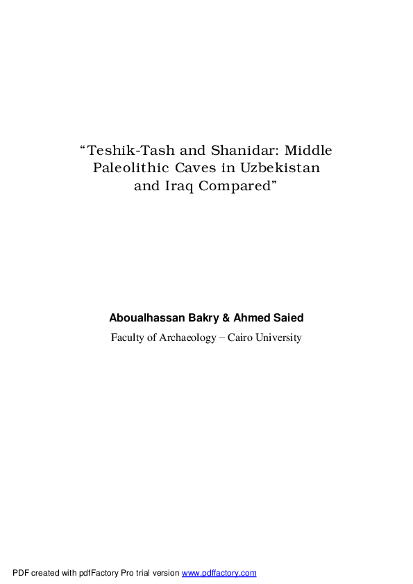 (PDF) Teshik-Tash and Shanidar: Middle Paleolithic Caves in Uzbekistan ...