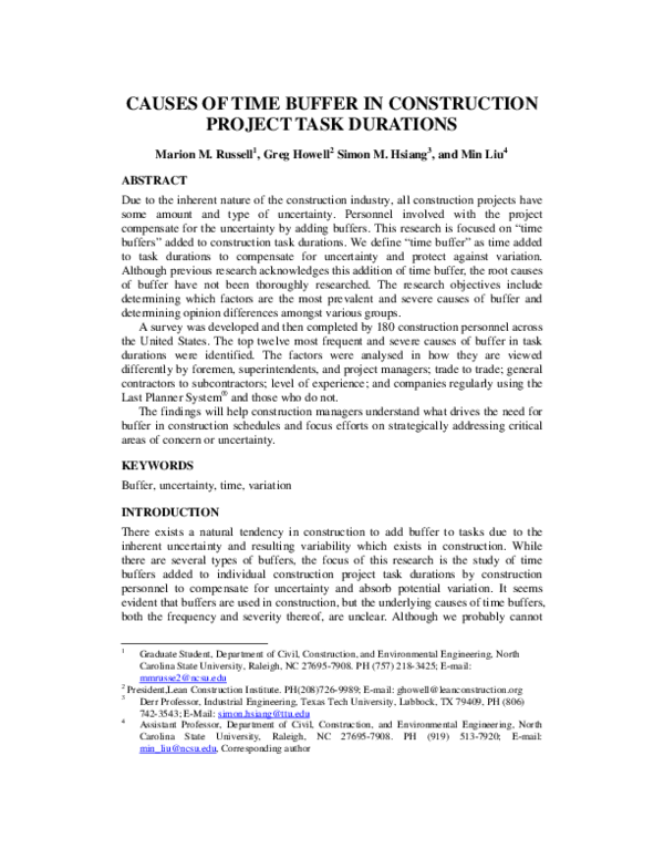 (PDF) Causes of time buffer in construction project task durations