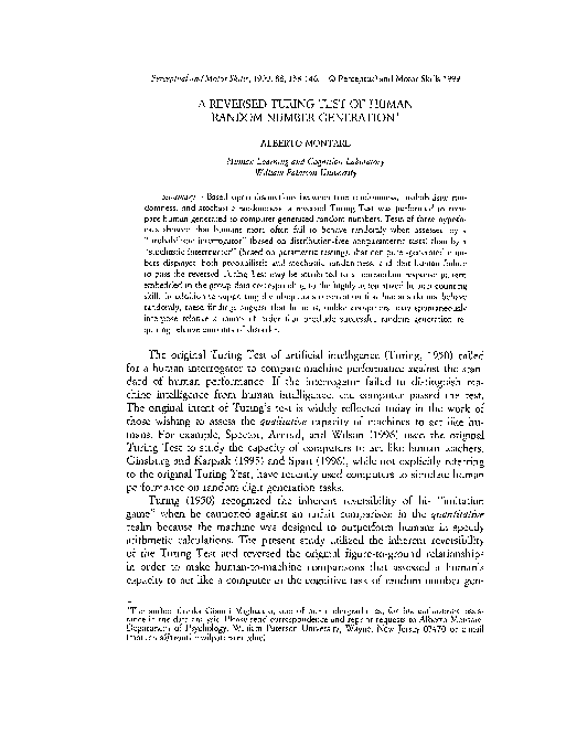 (PDF) A Reversed Turing Test of Human Random Number Generation