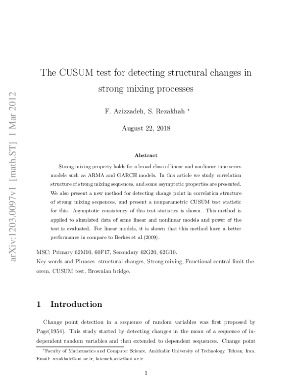 (PDF) The CUSUM Test for Detecting Structural Changes in Strong Mixing ...