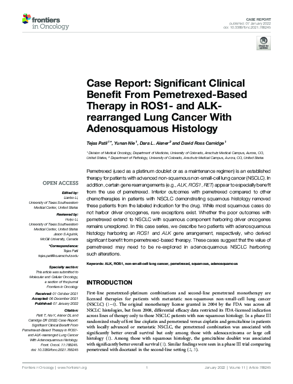 (PDF) Case Report: Significant Clinical Benefit From Pemetrexed-Based ...