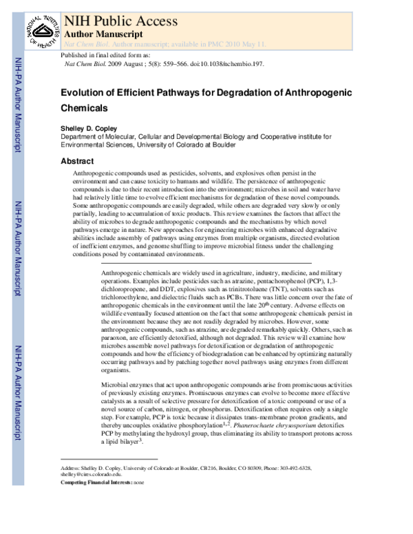(PDF) Evolution of efficient pathways for degradation of anthropogenic ...
