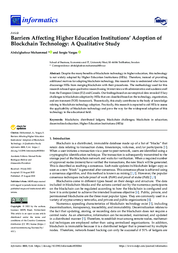 (PDF) Barriers Affecting Higher Education Institutions’ Adoption of Blockchain Technology: A ...