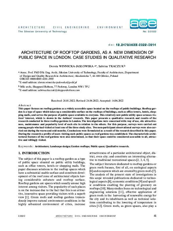 (PDF) Architecture of Rooftop Gardens, as a New Dimension of Public ...