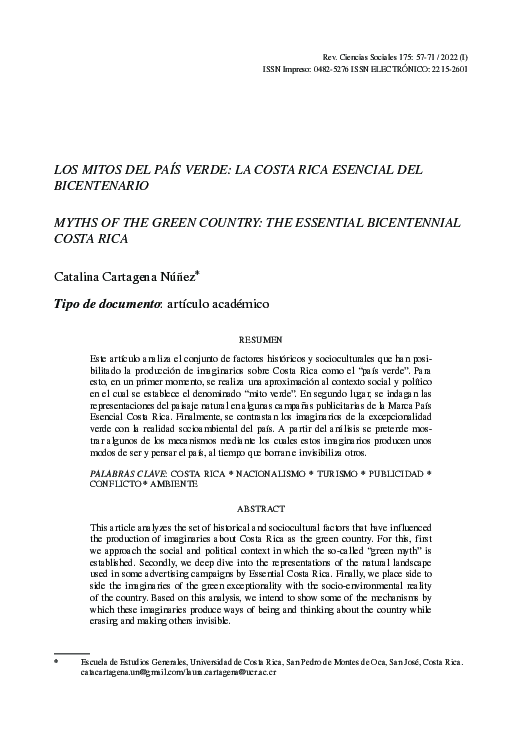(PDF) LOS MITOS DEL PAÍS VERDE: LA COSTA RICA ESENCIAL DEL BICENTENARIO ...