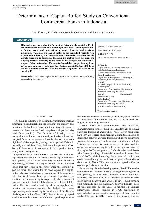 (PDF) Determinants of Capital Buffer: Study on Conventional Commercial ...