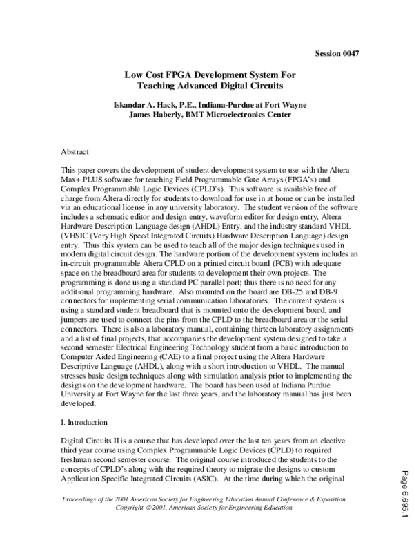 (PDF) Low Cost FPGA Development System For Teaching Advanced Digital Circuits