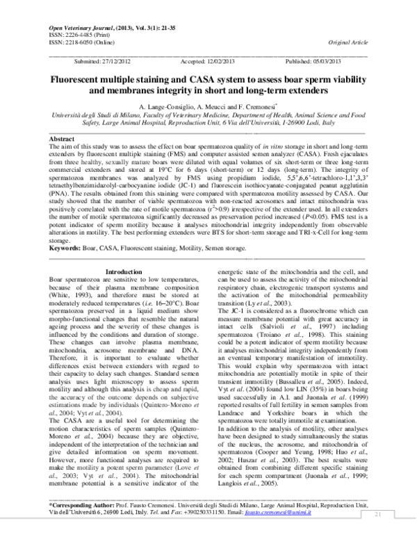 (PDF) Fluorescent multiple staining and CASA system to assess boar ...