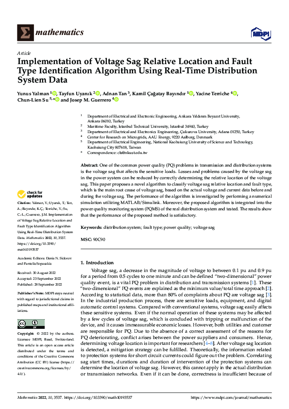 (PDF) Implementation of Voltage Sag Relative Location and Fault Type Identification Algorithm ...