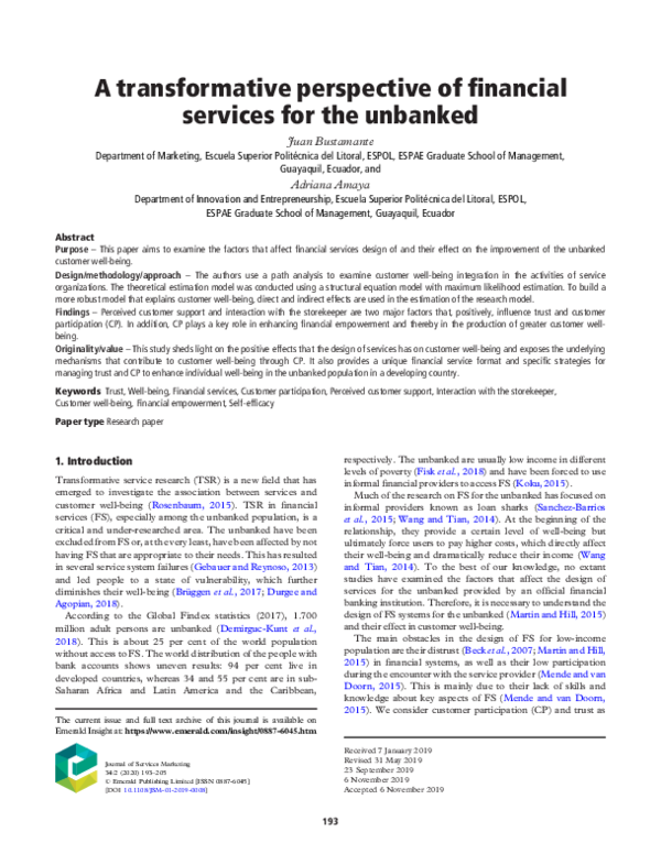 (PDF) A transformative perspective of financial services for the unbanked