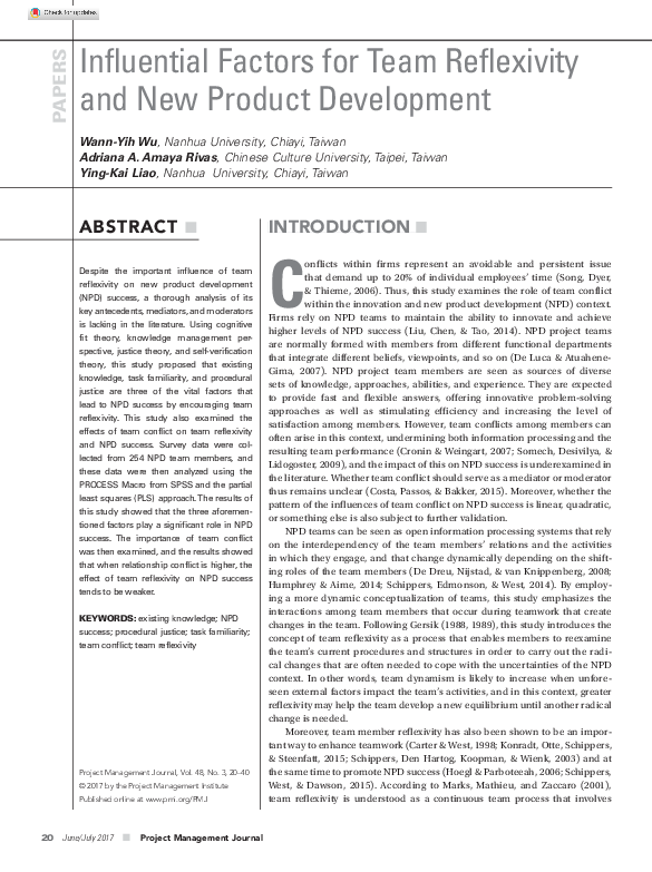 (PDF) Influential Factors for Team Reflexivity and New Product Development