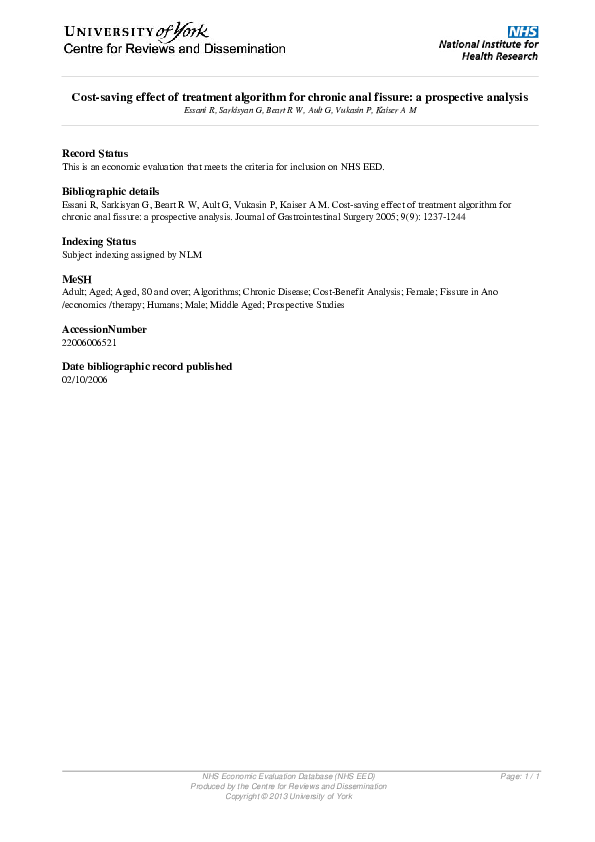 (PDF) Cost-Saving Effect of Treatment Algorithm for Chronic Anal ...