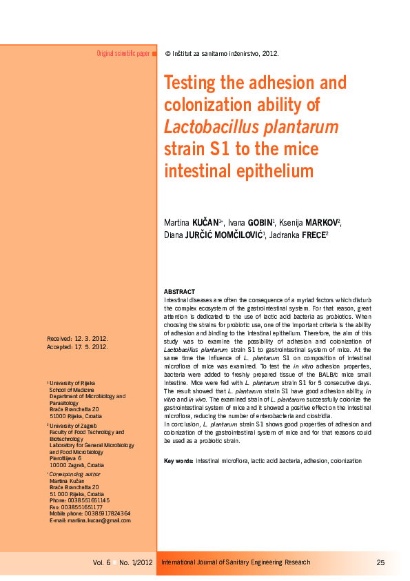 (PDF) Testing the adhesion and colonization ability of Lactobacillus ...