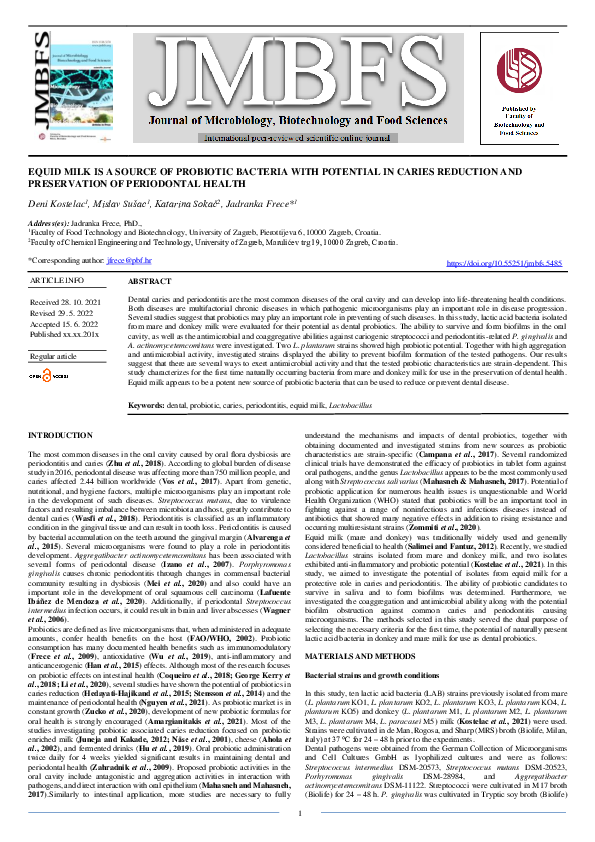 (PDF) Probiotic Potential of Equid Milk for Oral Health