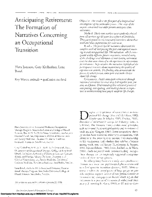 (PDF) Anticipating Retirement: The Formation of Narratives Concerning ...
