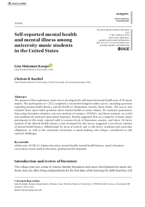 (PDF) Self-reported mental health and mental illness among university music students in the ...