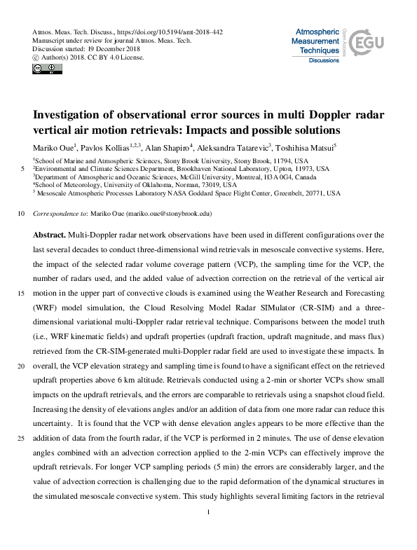 (PDF) Investigation of observational error sources in multi Doppler radar vertical air motion ...