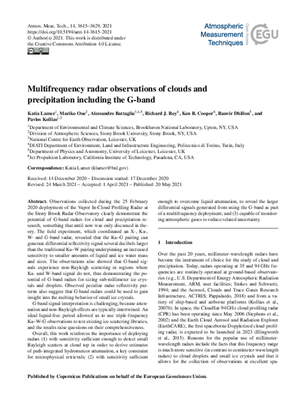 (PDF) Multifrequency radar observations of clouds and precipitation ...