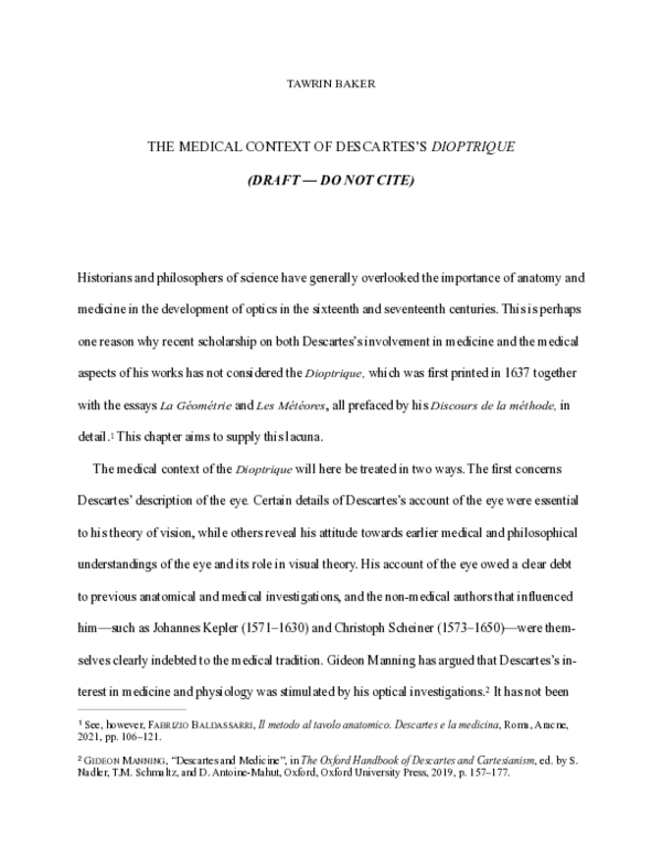 (PDF) THE MEDICAL CONTEXT OF DESCARTES'S DIOPTRIQUE