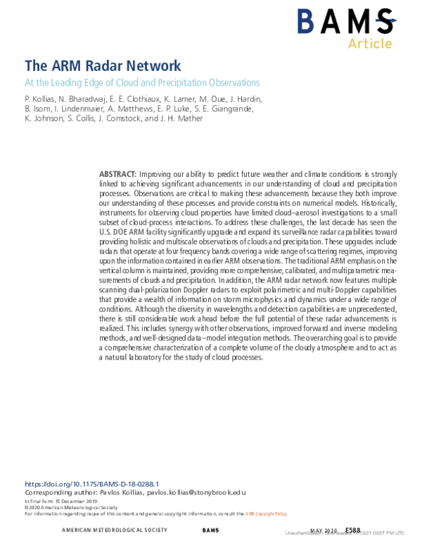 (PDF) The ARM Radar Network: At the Leading Edge of Cloud and ...