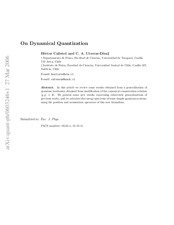 (PDF) On Dynamical Quantization