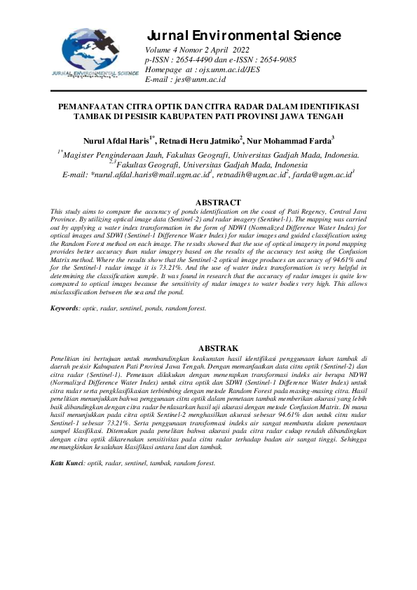 (PDF) Pemanfaatan Citra Optik dan Citra Radar dalam Identifikasi Tambak ...