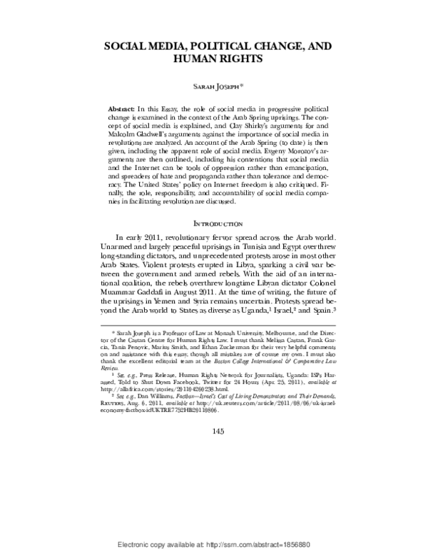 (PDF) Social Media, Human Rights and Political Change | Sarah Joseph ...