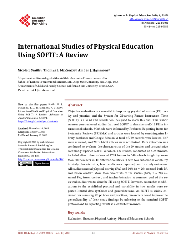 (PDF) International Studies of Physical Education Using SOFIT: A Review