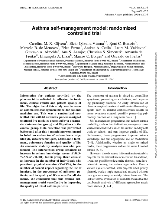 (PDF) Asthma self-management model: randomized controlled trial