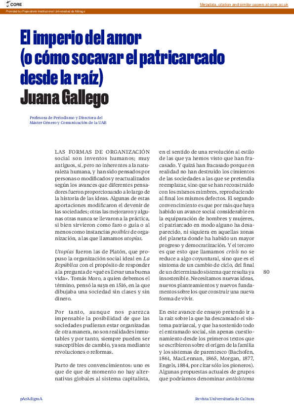 (PDF) El imperio del amor (o cómo socavar el patriarcado desde la raiz)